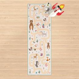 Kork-Teppich - Waldtiere - Freunde auf dem Waldweg - Illustration bunt Tiere Korkmatte Deko Kinderzimmer Baby M&auml;dchen Jungen