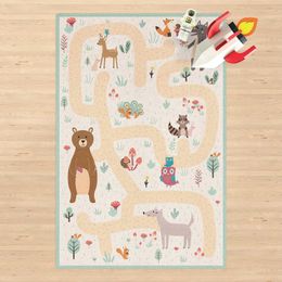 Kork-Teppich - Waldtiere - Freunde auf dem Waldweg - Illustration bunt Tiere Korkmatte Deko Kinderzimmer Baby M&auml;dchen Jungen