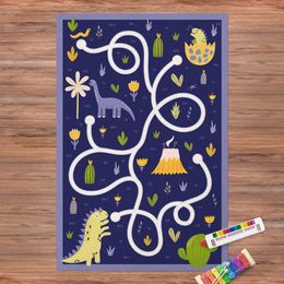 Bilderwelten Kork-Teppich Illustration violett Korkmatte - Dinosaurier - Dinomama sucht ihr Baby - Dinosaurier Kinderzimmer Baby M&auml;dchen Jungen