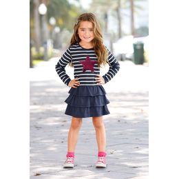 Kidsworld M&auml;dchen Jerseykleid "f&uuml;r kleine M&auml;dchen", blau, Gr. 128, geringelt, Single Jersey, Obermaterial: 100% Baumwolle, Kleider, f&uuml;r Partys und