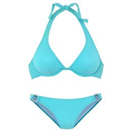Chiemsee Damen B&uuml;gel-Bikini, blau, Gr. 38, unifarben, Polyamid, Bikini-Sets, mit silbernem Zierring