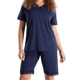 G&ouml;tzburg G&Ouml;TZBURG Damen Shorty, Gr. 38, blau, Single Jersey, Obermaterial: 60% Baumwolle, 40% Polyester, Homewear-Sets, mit Spitze, Kurzarm, V-Ausschnitt,