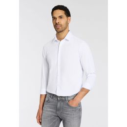 BOSS Herren Businesshemd "HANK"wei&szlig;100, Gr. 43, unifarben, Web, Obermaterial: 75% Baumwolle, 25% Polyester, Hemden, Kentkragen, Slim Fit,