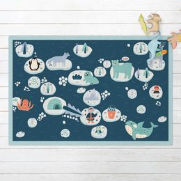 Kork-Teppich - Antarktis - Eisb&auml;r Rudi m&ouml;chte Fisch - Illustration blau Tiere Korkmatte Deko Kinderzimmer Baby M&auml;dchen Jungen