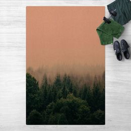 Kork-Teppich - Wald im Nebel D&auml;mmerung - Motiv gr&uuml;n Wald Korkmatte B&auml;ume Wohnzimmer Schlafzimmer