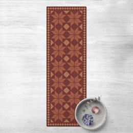 Kork-Teppich - Geometrische Fliesen Sternblume Altrosa mit schmaler Bord&uuml;re - modern rot Fliesenoptik Geometrisch Wohnzimmer Schlafzimmer