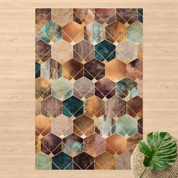 Bilderwelten Kork-Teppich Abstrakt gold originell Aquarell - T&uuml;rkise Geometrie goldenes Art Deco - Geometrisch Wohnzimmer Schlafzimmer