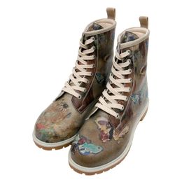 DOGO Damen Schn&uuml;rboots "Long Boots Schn&uuml;rstiefel Still Life Butterflies Damen", Gr. 36, braun, Lederimitat, Schuhe, Handgefertigt