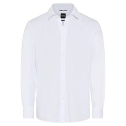 BOSS Herren Businesshemd "HANK"wei&szlig;100, Gr. 43, unifarben, Web, Obermaterial: 75% Baumwolle, 25% Polyester, Hemden, Kentkragen, Slim Fit,
