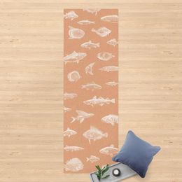 Kork-Teppich - Vintage Fische Wei&szlig; - Vintage weiss Tiere Korkmatte Retro Wohnzimmer Schlafzimmer