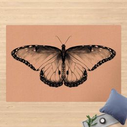 Kork-Teppich - Illustration fliegender Blauer Morpho Schwarz - Illustration schwarz Tiere Korkmatte Schmetterlinge Wohnzimmer Schlafzimmer