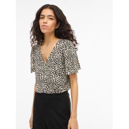 Vila Damen Hemdbluse "VIGRACE V-NECK S/S SHIRT - NOOS", beige, Gr. 36, bedruckt, Obermaterial: 100% Viskose, Blusen