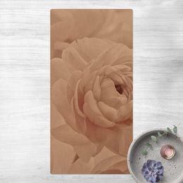 Kork-Teppich - Wei&szlig;e Bl&uuml;te im Bl&uuml;tenmeer - Motiv rosa Korkmatte Rose Wohnzimmer Schlafzimmer