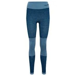 Leggings Hummel "HMLCLEA SEAMLESS MID WAIST TIGHTS", Damen, Gr. M (38), N-Gr, navy peony, faded denim, Obermaterial: 57% Polyamid, 30% Polyester, 13% Elasthan, Hosen Leggings, dehnbarer Stoff, mit Mesh-Bel&uuml;ftung, feuchtigkeitsableitend