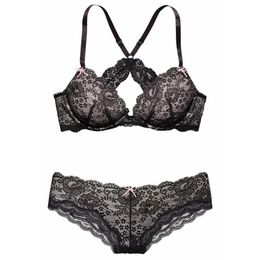Lascana Damen Set: Push-up-BH, Gr. 80, schwarz, Obermaterial: 90% Polyamid, 10% Elasthan. Unterteil: 90% Polyamid, 10% Elasthan, BH-Sets, mit zarter