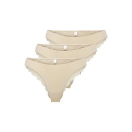 Only Damen Slip "Slip ONLCHLOE LACE BRAZIL 3er Pack", Gr. M, beige, Obermaterial: 90% Polyamid PA. 10% Elasthan EL., Unterhosen