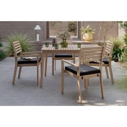 Ambia Garden Gartentischgruppe, Teak, Holz, Textil, Akazie, Hartholz, F&uuml;llung: Komfortschaum, quadratisch, S&auml;ule, 90x65x75 cm, Gartenm&ouml;bel, Gartenm&ouml;bel-Sets