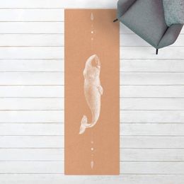 Kork-Teppich - Vintage Gr&ouml;nlandwal Wei&szlig; - Vintage weiss Tiere Korkmatte Retro Wohnzimmer Schlafzimmer