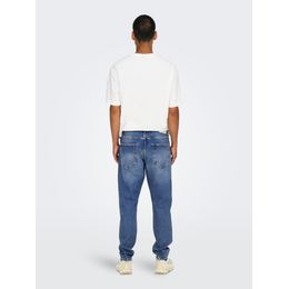 Only & Sons ONLY & SONS Herren Tapered-fit-Jeans "ONSYOKE TAPERED MB 9360 DOT DNM NOOS"medium blau denim, Gr. 31, Abriebeffekte, Denim/Jeans, Obermaterial: 99%