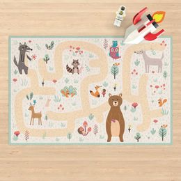 Kork-Teppich - Waldtiere - Freunde auf dem Waldweg - Illustration bunt Tiere Korkmatte Deko Kinderzimmer Baby M&auml;dchen Jungen