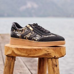 Marco Tozzi Damen Plateausneaker, Gr. 36, schwarz, Lederimitat, bedruckt, Schuhe, Halbschuh, Schn&uuml;rschuh, Freizeitschuh mit Feel-Me-Ausstattung