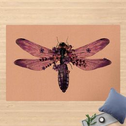 Kork-Teppich - Illustration florale Libelle - Illustration violett Tiere Korkmatte Insekten Wohnzimmer Schlafzimmer