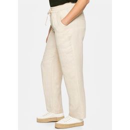 sheego Damen Leinenhose, beige, Gr. 50, unifarben, 55% Leinen, 45% Viskose, Hosen