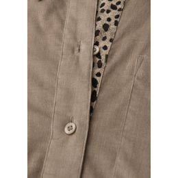 Street One Damen Langarmbluseflowing beige, Gr. 46, unifarben mit Farbeinsatz, Web, 100% Baumwolle, Blusen, mit Knopfleiste