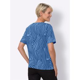 Classic Basics Damen Rundhalsshirt "Kurzarm-Shirt", blau, Gr. 50, gemustert, mehrfarbig, 100% Baumwolle, Shirts