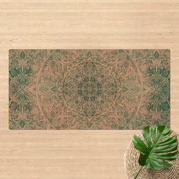 Kork-Teppich - Mandala Aquarell Ornament Muster t&uuml;rkis - modern t&uuml;rkis Spirituell Aquarell Ornamente Wohnzimmer Schlafzimmer