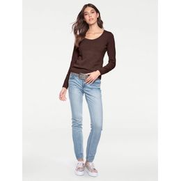 Damen Rundhalspullover "Rundhals-Pullover", braun, Gr. 40, Linea Tesini BY HEINE, unifarben, 100% Baumwolle, Pullover