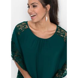 bonprix Damen Langarmbluse, gr&uuml;n, Gr. 44, Obermaterial: 100% Polyester. Spitze: 100% Polyester, Blusen, figurumspielende Passform, aus Polyester, mit