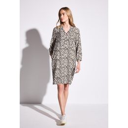 Street One Damen Blusenkleid, beige, Gr. 36, gemustert, Stoff, 88% Viskose, 12% Polyamid, Kleider, knielang