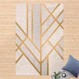 Kork-Teppich - Art Deco Geometrie Wei&szlig; Gold - Abstrakt gold originell Aquarell Geometrisch Wohnzimmer Schlafzimmer
