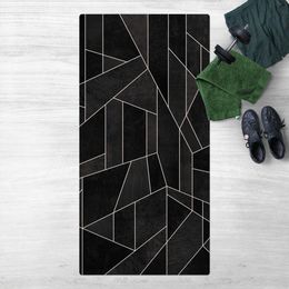 Kork-Teppich - Schwarz Wei&szlig; Geometrie Aquarell - Abstrakt schwarz weiss originell Korkmatte Geometrisch Wohnzimmer Schlafzimmer