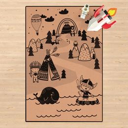Bilderwelten Kork-Teppich Illustration schwarz weiss Korkmatte - Wikinger - Die Eroberung des Diamanten - Deko Kinderzimmer Baby M&auml;dchen Jungen