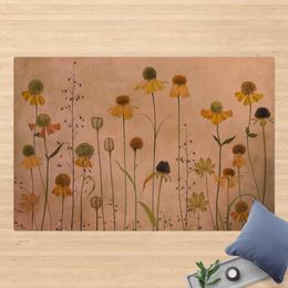 Kork-Teppich - Zarte Helenium Bl&uuml;ten - Tropisch beige Korkmatte Pflanzen Wohnzimmer Schlafzimmer