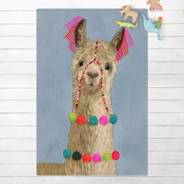 Kork-Teppich - Lama mit Schmuck IV - modern blau Tiere Korkmatte Deko Kinderzimmer Baby M&auml;dchen Jungen