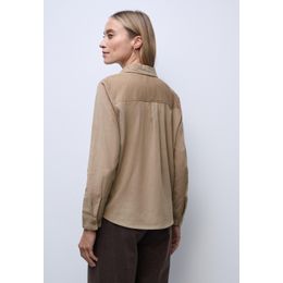 Street One Damen Langarmbluseflowing beige, Gr. 46, unifarben mit Farbeinsatz, Web, 100% Baumwolle, Blusen, mit Knopfleiste