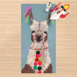 Kork-Teppich - Lama mit Schmuck III - modern blau Tiere Korkmatte Deko Wohnzimmer Schlafzimmer