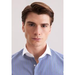 Seidensticker Herren Businesshemd "Schwarze Rose", blau, Gr. 43, gestreift, 100% Baumwolle, Hemden, Slim 1/1 Haifischkragen Gestreift