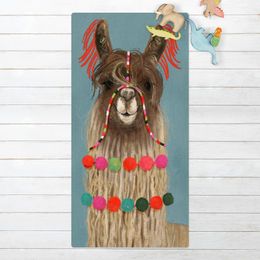 Kork-Teppich - Lama mit Schmuck I - modern blau Tiere Korkmatte Deko Wohnzimmer Schlafzimmer