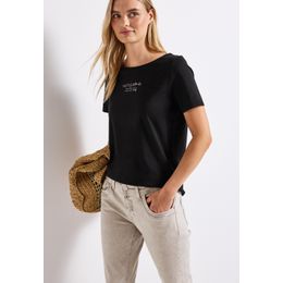 Street One Damen T-Shirt, schwarz, Gr. 34, bedruckt, Web, 100% Baumwolle, Shirts, aus reiner Baumwolle