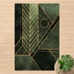 Kork-Teppich - Geometrische Formen Smaragd Gold - Abstrakt gr&uuml;n originell Aquarell Geometrisch Wohnzimmer Schlafzimmer