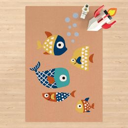 Kork-Teppich - F&uuml;nf Fischfreunde - Illustration bunt Strand Korkmatte Unterwasser Kinderzimmer Baby M&auml;dchen Jungen