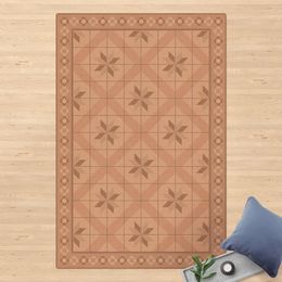Kork-Teppich - Geometrische Fliesen Rautenbl&uuml;te Sand mit Bord&uuml;re - modern beige Fliesenoptik Geometrisch Wohnzimmer Schlafzimmer
