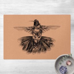 Kork-Teppich - Illustration fliegender Kolibri Schwarz - Illustration schwarz Tiere Korkmatte V&ouml;gel Wohnzimmer Schlafzimmer