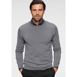 OLYMP Herren Rundhalspullover "OLYMP Strick Casual", grau, Gr. M, Obermaterial: 100% Schurwolle, Pullover, moderner Strickpullover