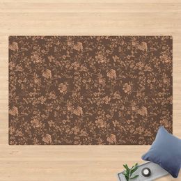 Kork-Teppich - Blumenranken auf Grau - Vintage grau Korkmatte Pflanzen Wohnzimmer Schlafzimmer