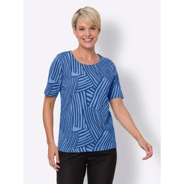 Classic Basics Damen Rundhalsshirt "Kurzarm-Shirt", blau, Gr. 56, gemustert, mehrfarbig, 100% Baumwolle, Shirts